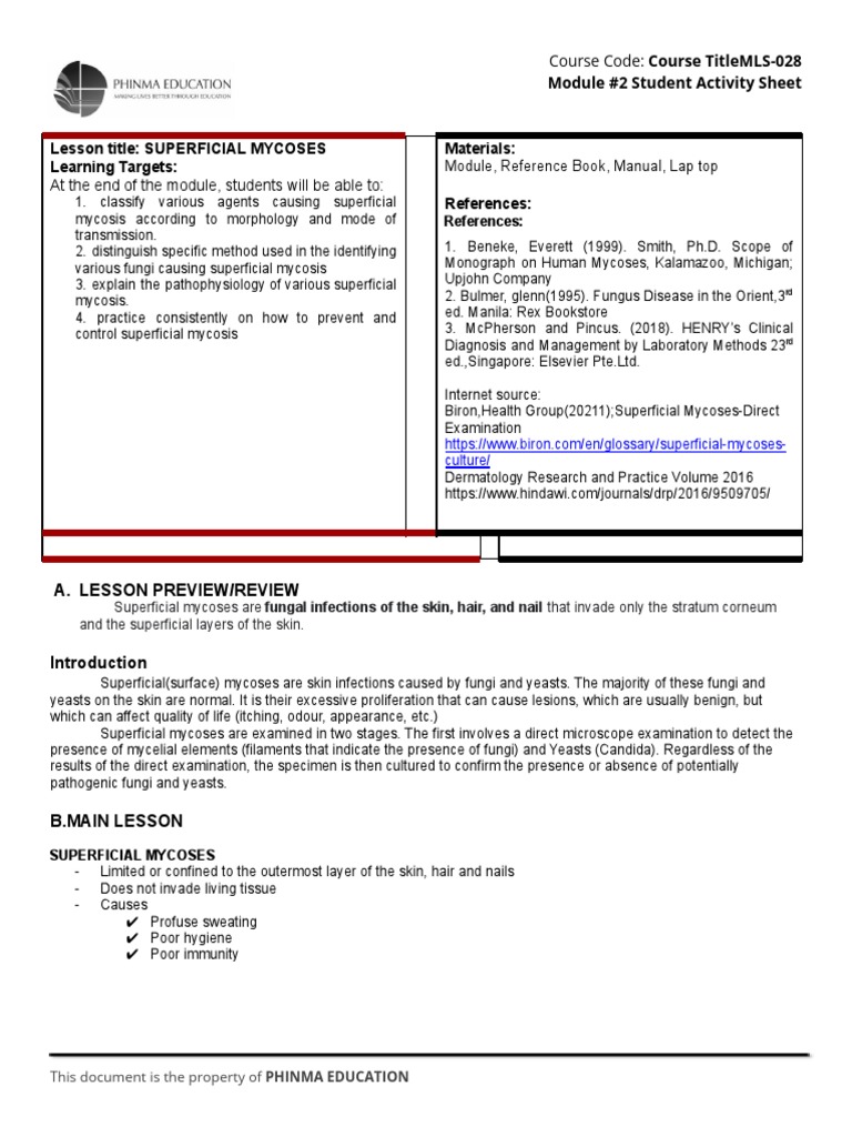 Module#2-Student Activity Sheet SUPERFICIAL YCOSES | PDF | Microbiology ...