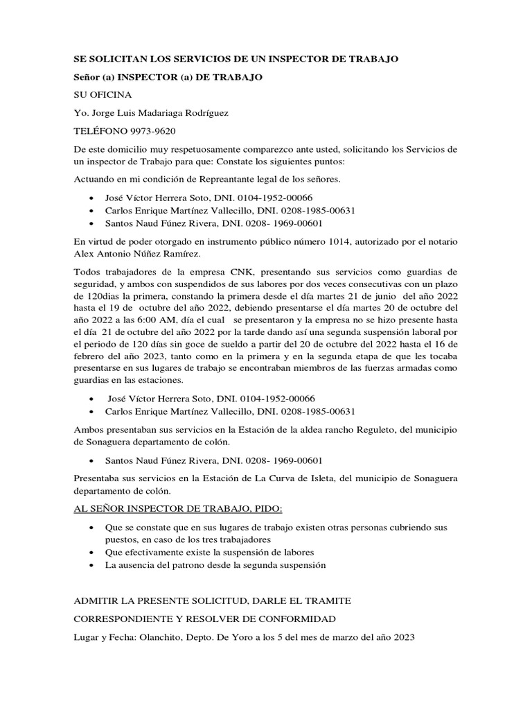 Solicitud de Inspeccion - Olanchito (Caso Erick) | PDF