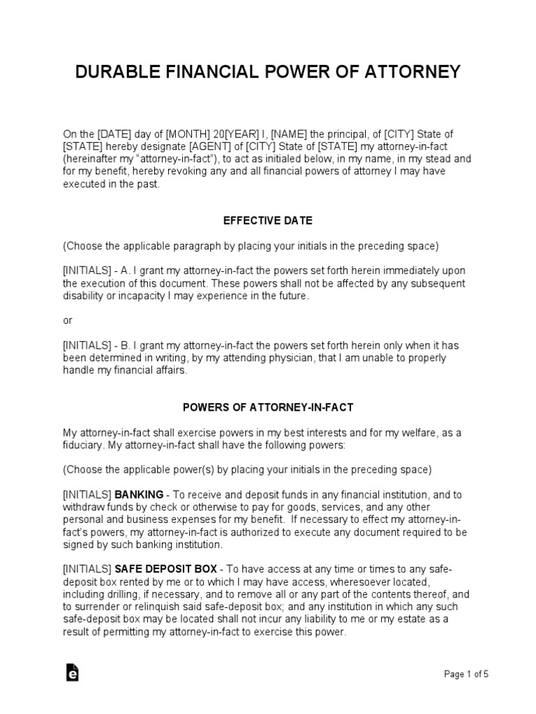 Durable Financial Power Of Attorney Form Pdf Power Of Attorney
