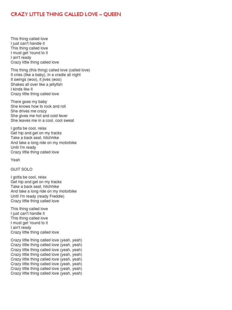 CRAZY LITTLE THING CALLED LOVE - QUEEN Letra | PDF