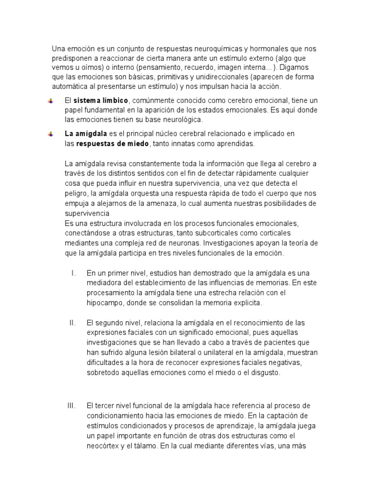 Neuroanatomia De Las Emociones Pdf Las Emociones Amígdala