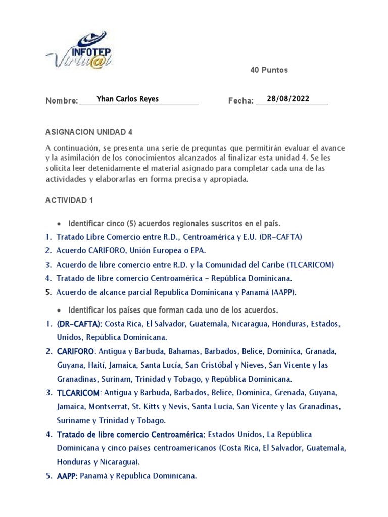 ASIGNACION UNIDAD 4 Tratados y Acuerdos Comerciales | PDF ...