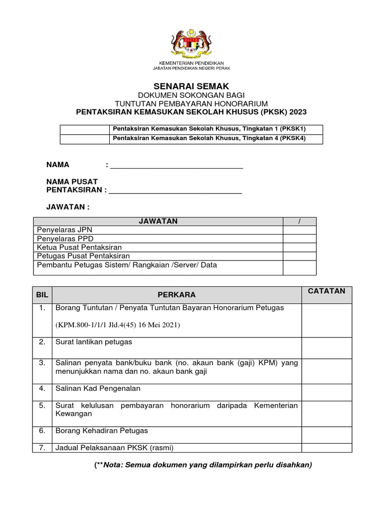 Senarai Semak Dokumen Sokongan | PDF