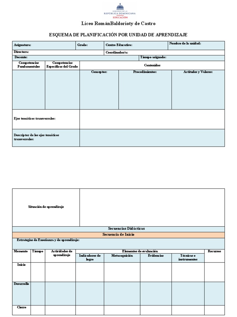 Esquema de Planificación Por Unidad de Aprendizaje | PDF | Evaluación | Aprendizaje