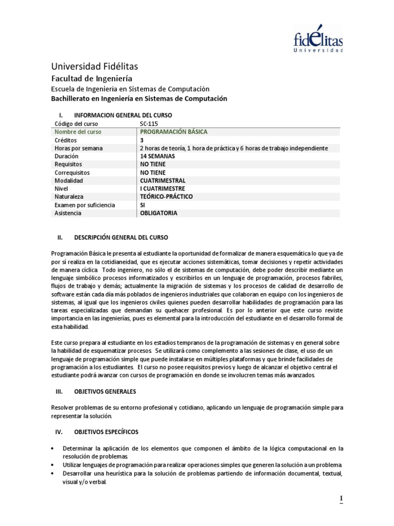 SC-115 Programacion Basica PDF | PDF | Evaluación | Programación de computadoras