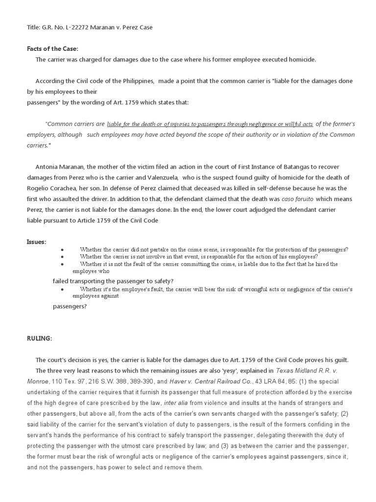 06 Maranan-Vs-Perez | PDF | Legal Liability | Damages