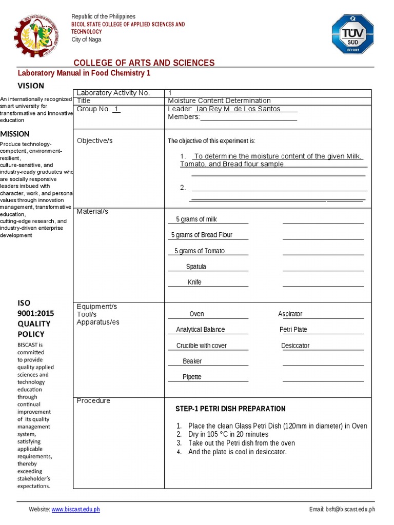 Food Chemistry Lab Guide | PDF | Physical Sciences