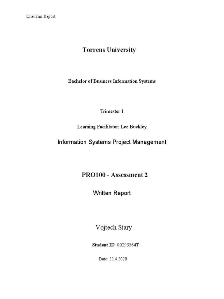 PRO100 Ass2 VojtechStary | PDF | Scrum (Software Development) | Risk