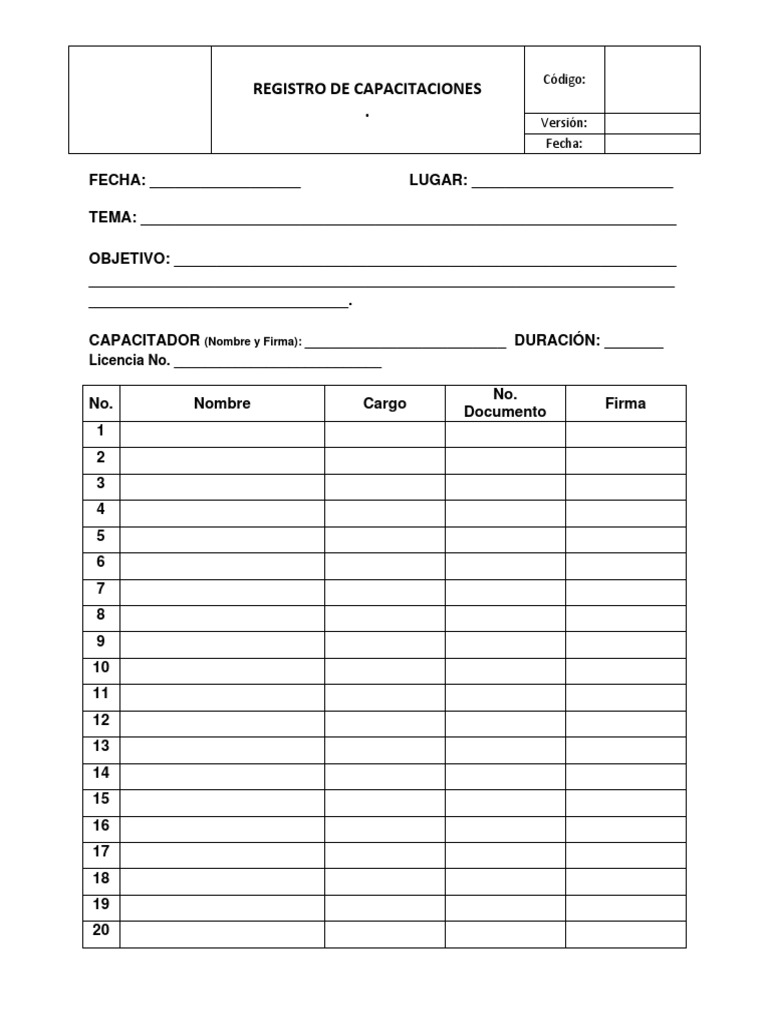 Formato Registro de Capacitaciones - PDF | PDF