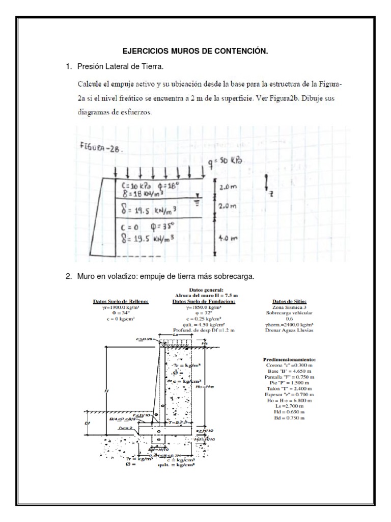 Ejercicios Muros de Contención PDF | PDF