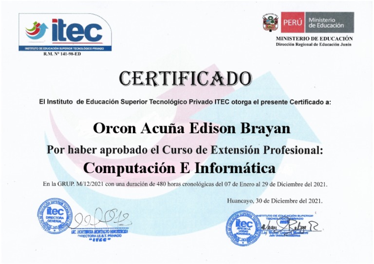 Certificado de Computación | PDF