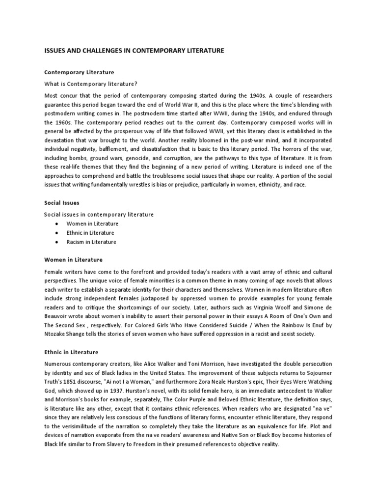 Contemporary Literature Challenges | PDF | Racism | Discrimination ...