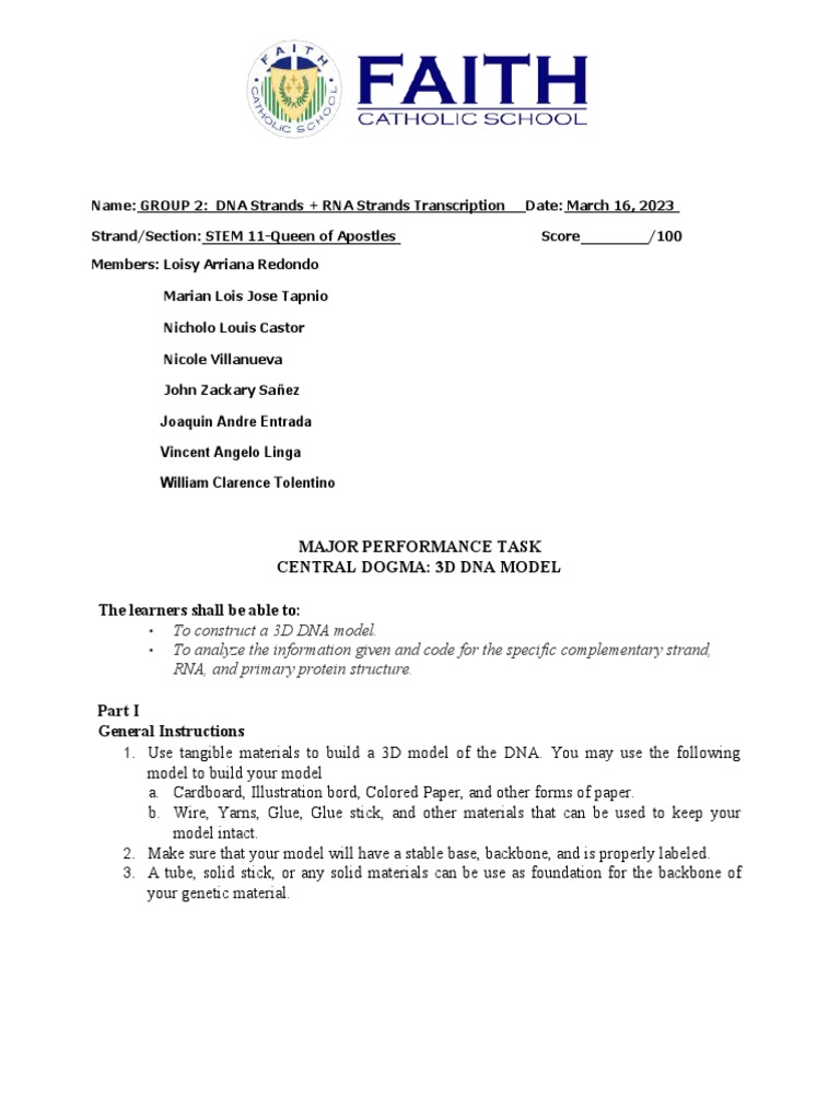 Genbio2 - Major Performance Task | PDF | Dna | Base Pair