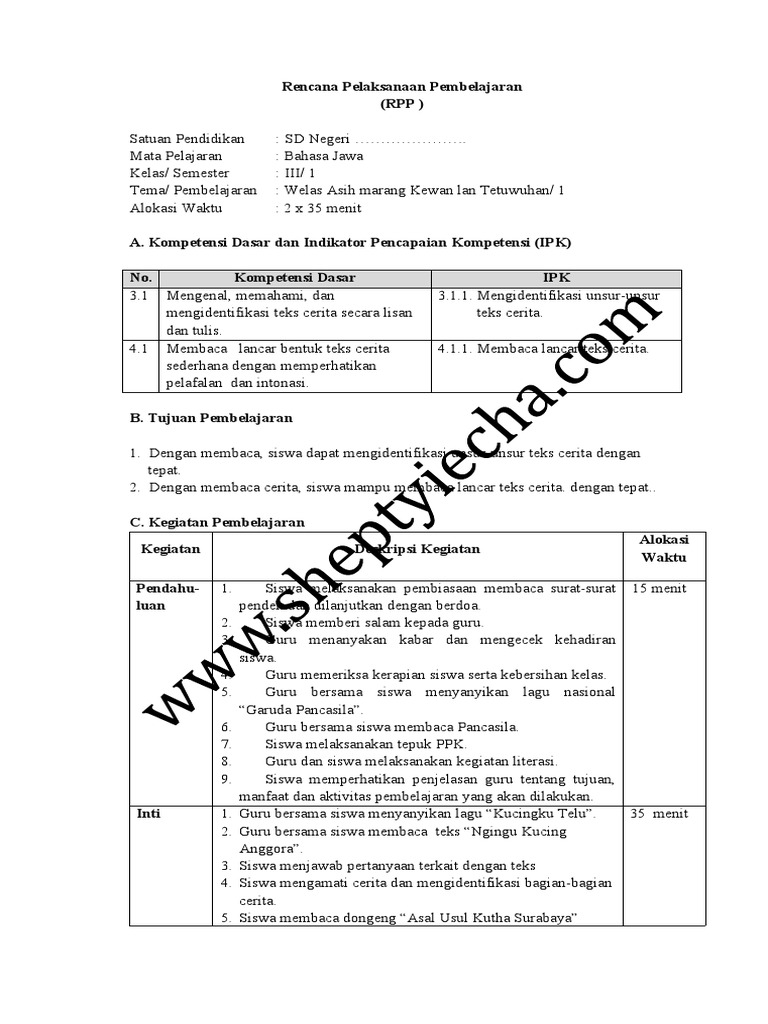 RPP Bahasa Jawa Kelas 3 Wul 1 Pasinaon 1 | PDF | Seni & Disiplin Bahasa | Kajian Bahasa Asing