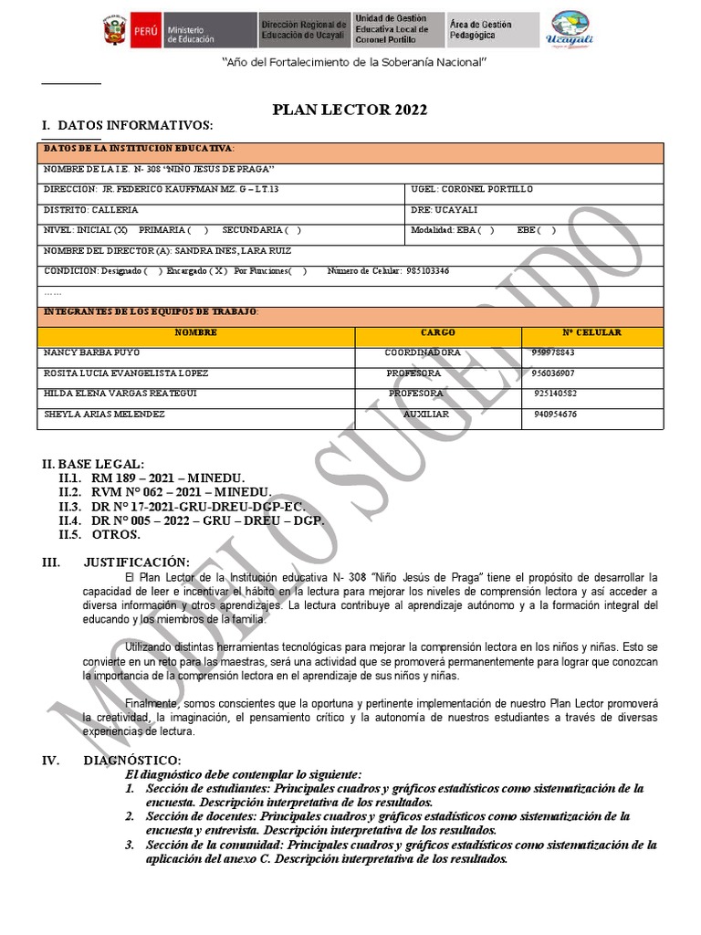 Modelo Plan Lector | PDF | Aprendizaje | Modificación de comportamiento