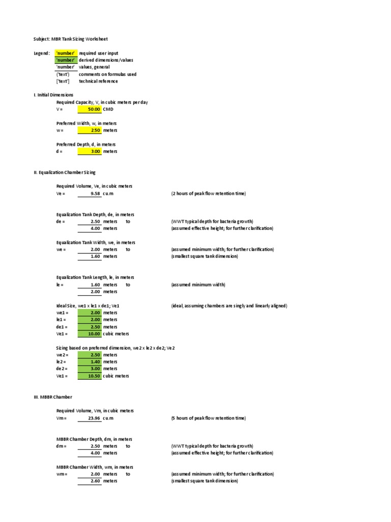 MBR Tank Sizing Calculations | PDF