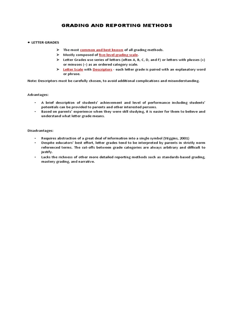 Grading and Reporting Methods | Download Free PDF | Teachers | Learning