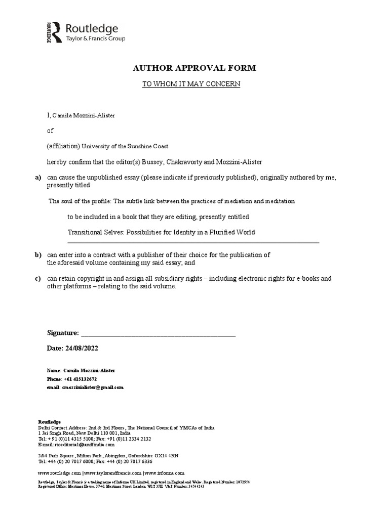 Author Approval Form - Routledge | PDF