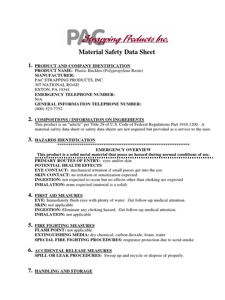 Plastic Buckles MSDS Guide | PDF | Hazardous Waste | Waste