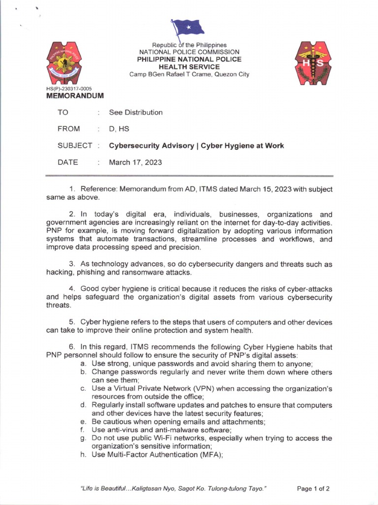 Cybersecurity Advisory Cyber Hygiene at Work | PDF