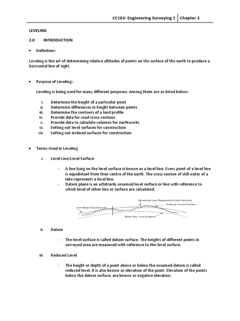 CC103 Engineering Surveying 1 Chapter 2 | PDF | Contour Line | Surveying