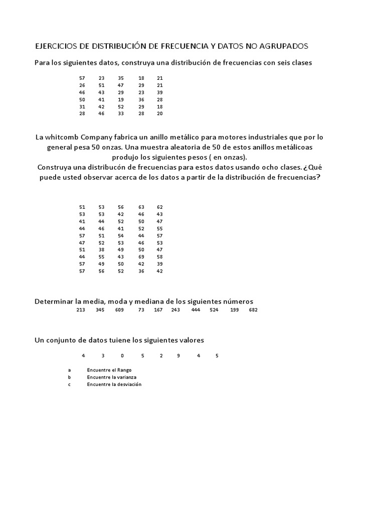 Ejercicios de Distribución de Frecuencias y Datos No Agrupados | PDF