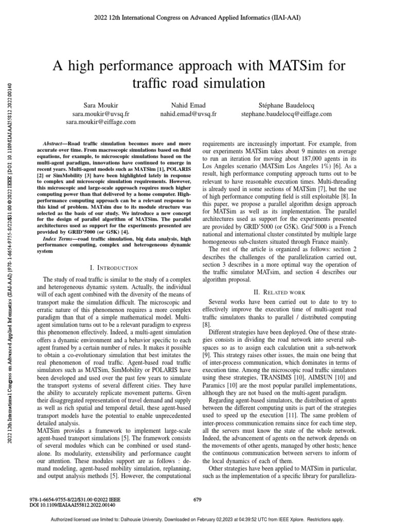 A High Performance Approach With MATSim For Traffic Road Simulation PDF ...