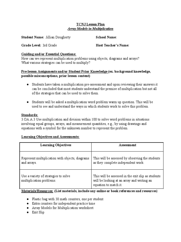 Array Lesson Plan-2 | PDF | Matrix (Mathematics) | Multiplication