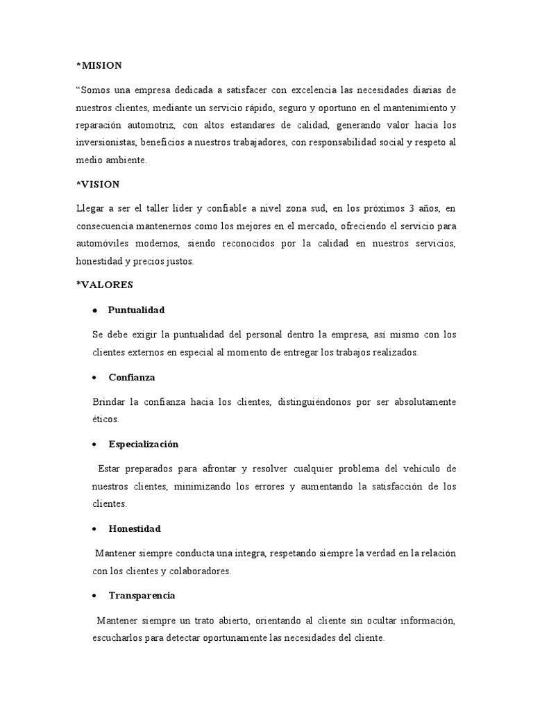 Mision Vision de La Empresa | Descargar gratis PDF | Calidad (comercial ...