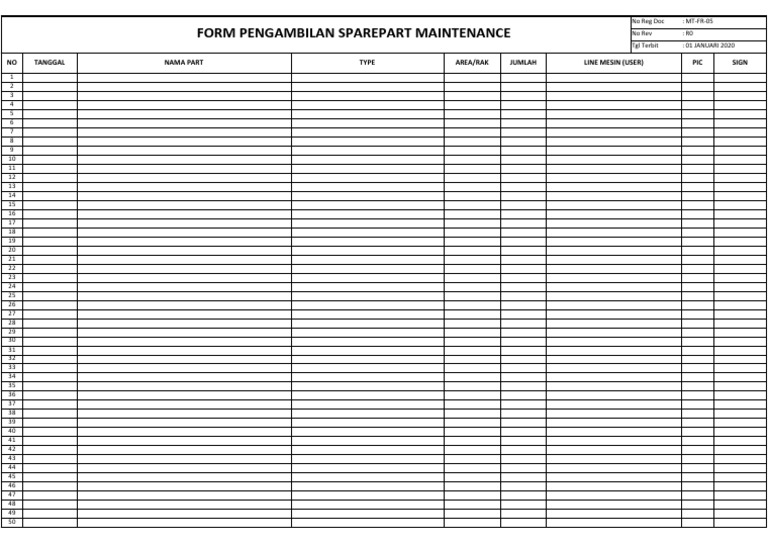 Form Pengambilan Sparepart Maintenance | PDF