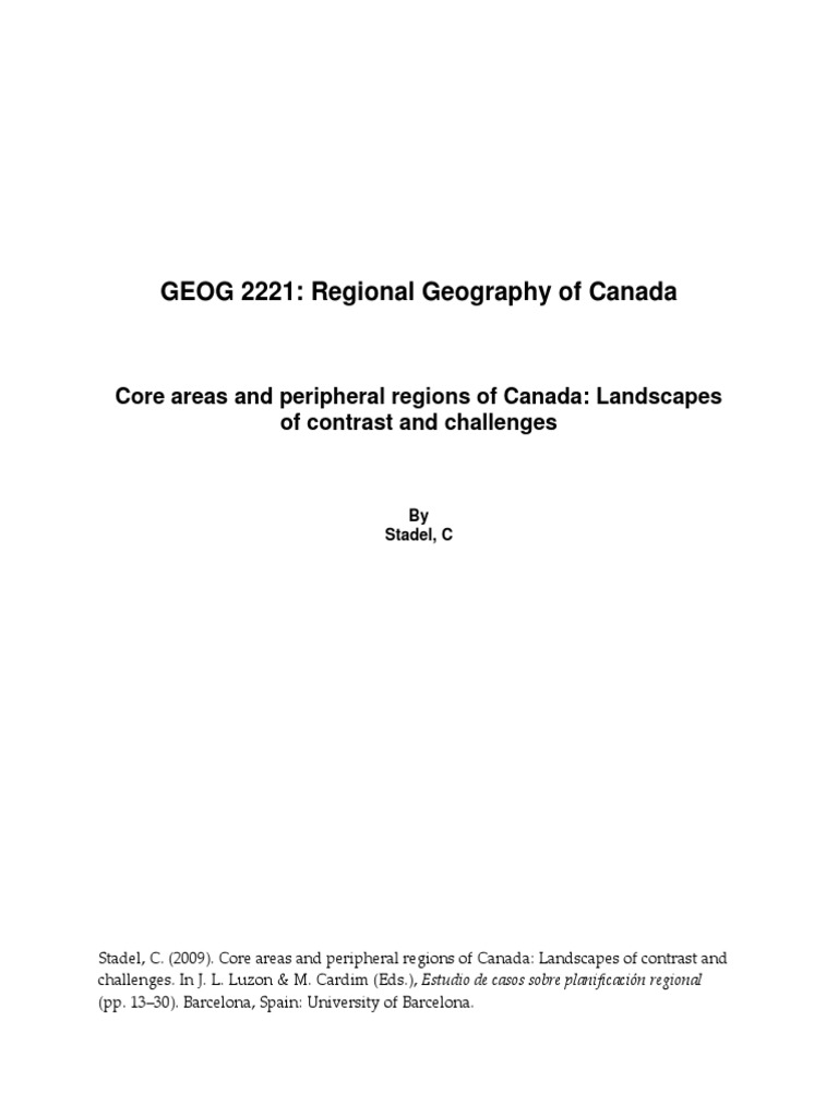 Core Areas and Peripheral Regions of Canada | PDF | Canadian Prairies ...