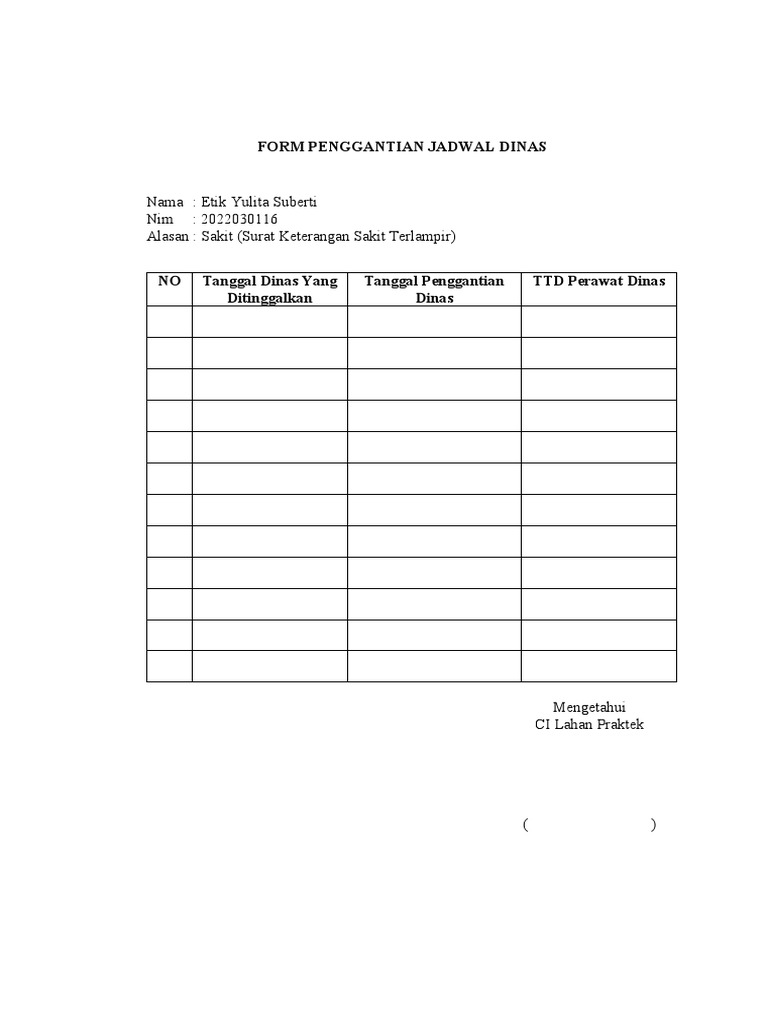 Form Penggantian Jadwal Dinas | PDF