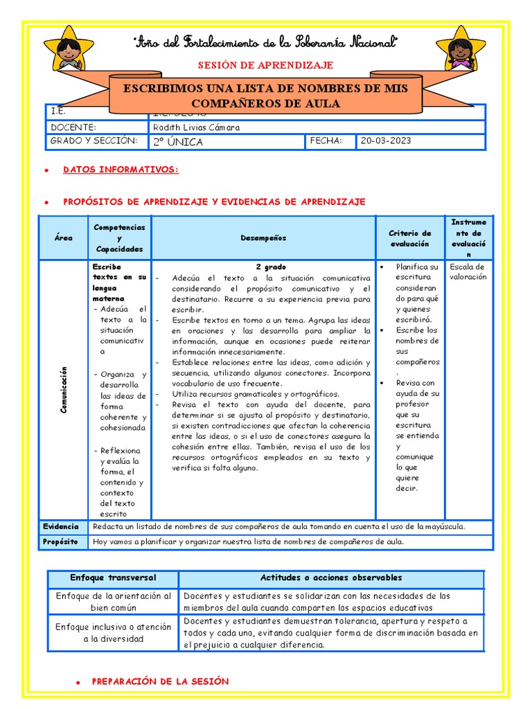 Escribimos Una Lista de Nombres | PDF | Salón de clases | Evaluación