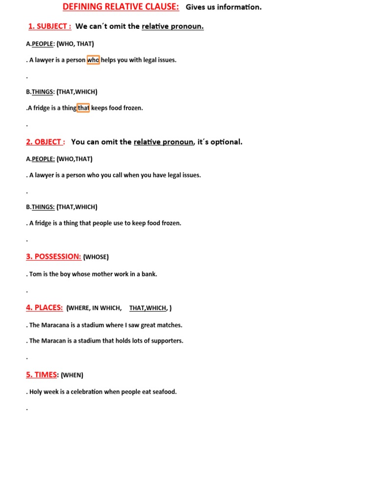 DEFINING RELATIVE CLAUSE, Explanation | PDF