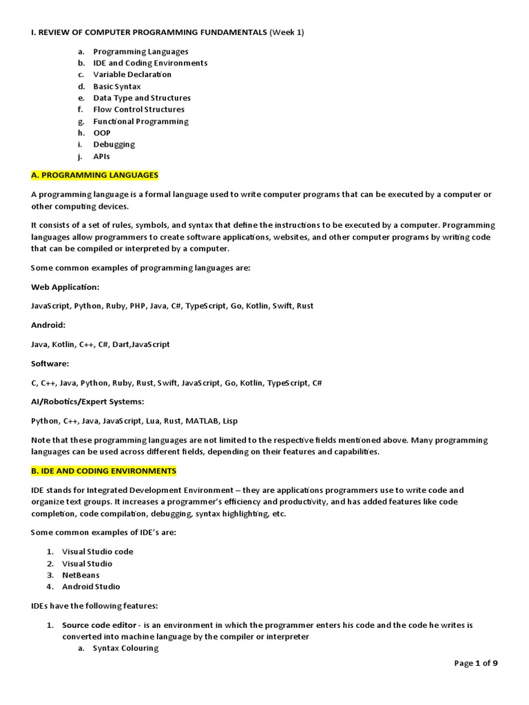 Review of Computer Programming Fundamentals - Part I and Ii | PDF | Method (Computer Programming ...