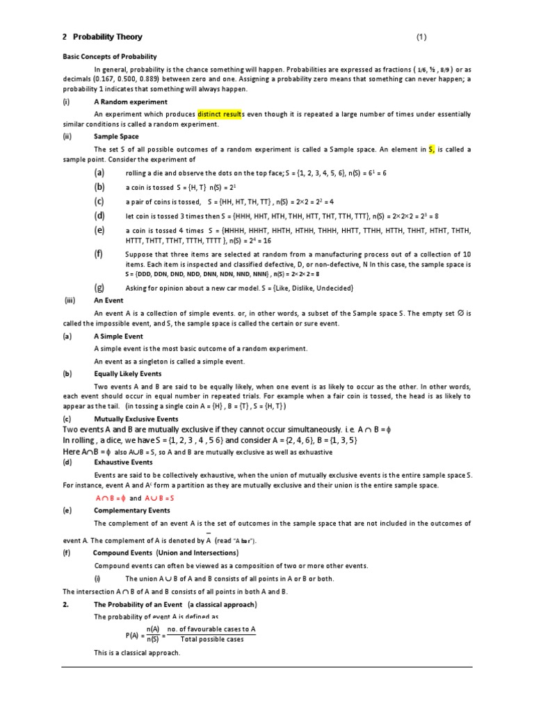 Probability Theory: An Introduction to Basic Concepts and Examples of Probability Calculations | PDF
