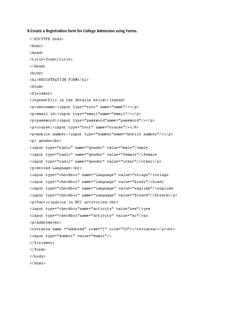 College Admission Registration Form Code | PDF