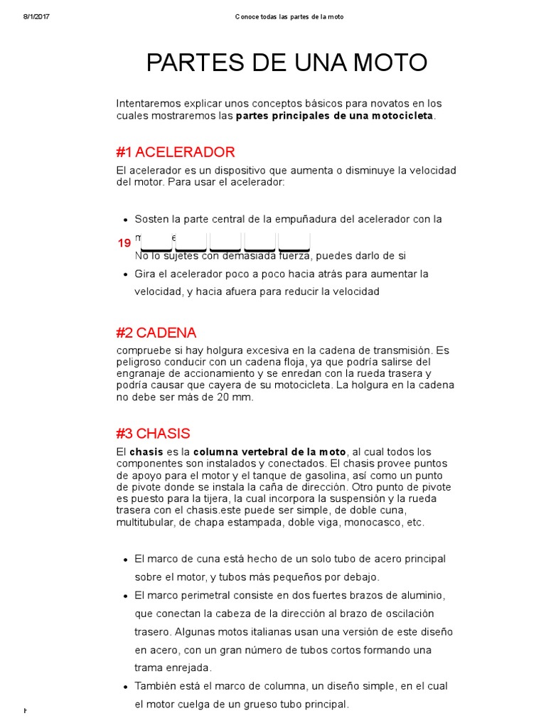Partes esenciales de una motocicleta | PDF | Motocicleta | Partes de ...