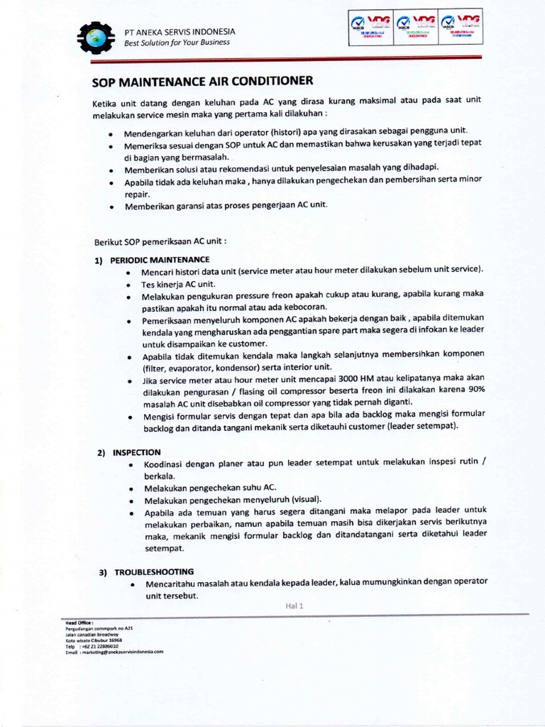 Sop Maintenance Ac | PDF