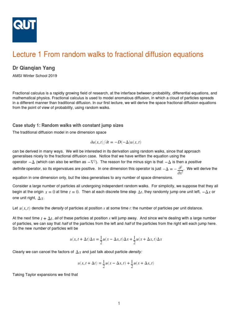 Lecture 1: Deriving fractional diffusion equations from random walks | PDF | Normal Distribution ...