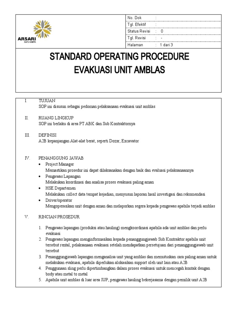 SOP Evakuasi Unit Amblas PT - ABK | PDF