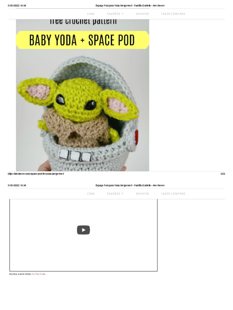 Padrão Gratuito: Pod Yoda Amigurumi | PDF | Crochê | Tecidos estampados