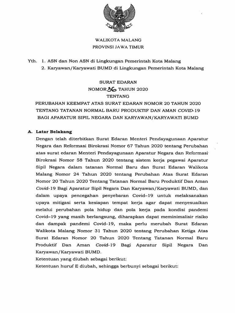 Surat Edaran Walikota Malang Nomor 36 1 | PDF