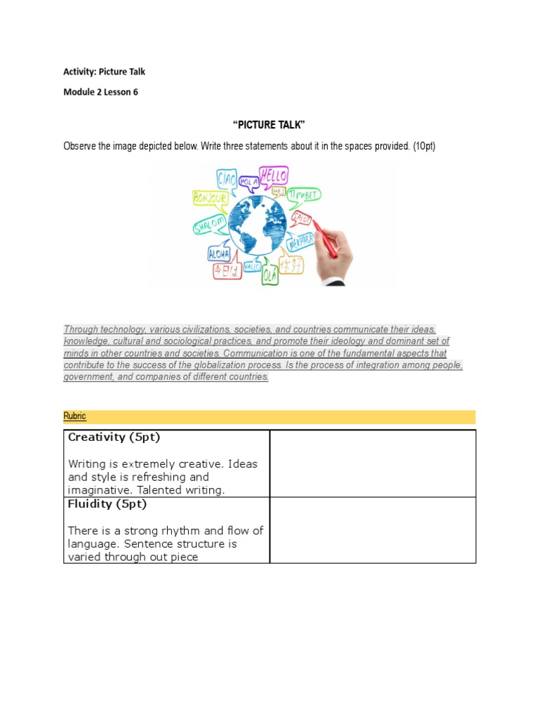 Channel Rodzen Laborte - Picture Talk Module2 Lesson6 PDF | PDF