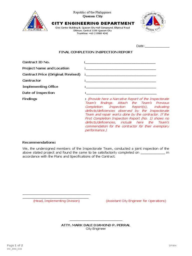 05 Qced - Final Completion Inspection Report | PDF