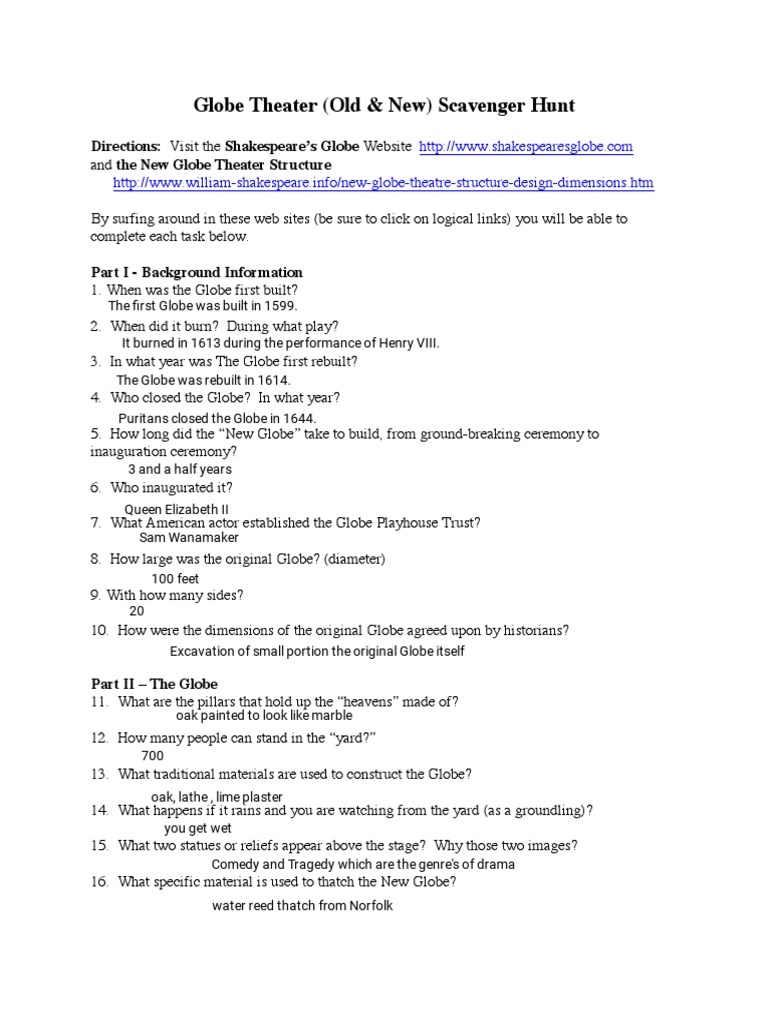 Kami Export - Ahlani Myers - Globe Theater Scavenger Hunt PDF | PDF