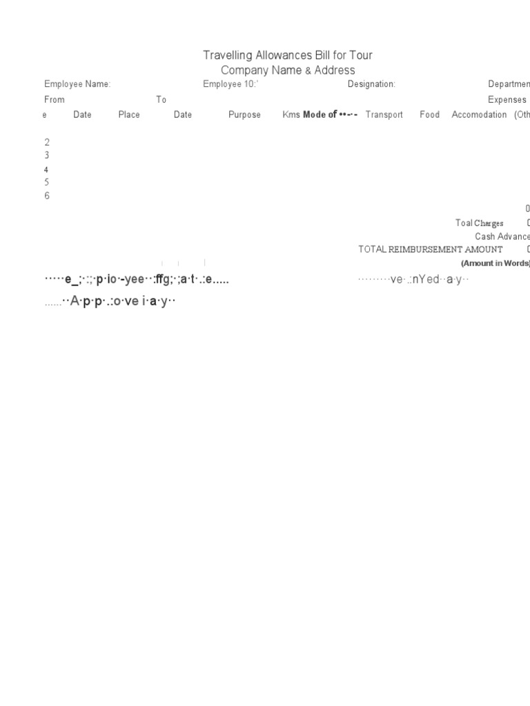 TA DA Bill in Excel Format Download 1 | PDF