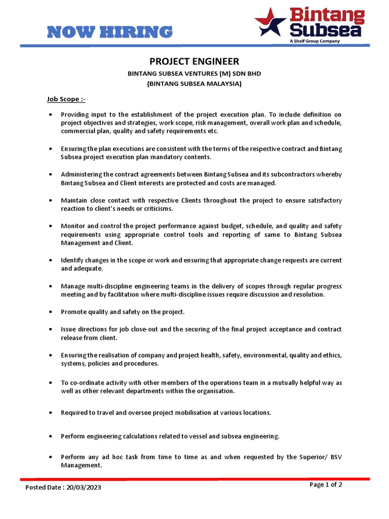 Project Engineer Ads | PDF | Safety | Business