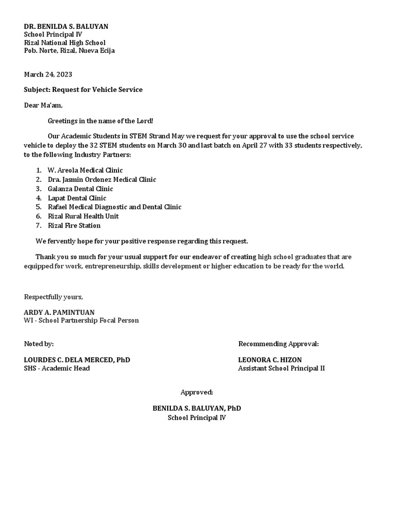 Request For Service Vehicle For Deployment | PDF