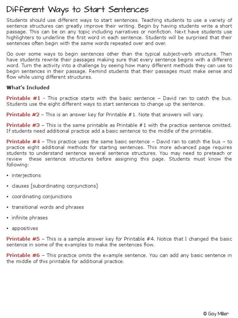 Ways To Begin Sentences | PDF | Adverb | Verb